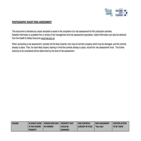 Photography shoot risk assessment form | PPT