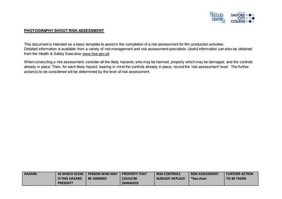 Risk Assessment – Photography Studio | DOCX