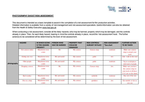 Photography shoot risk assessment form | PPT