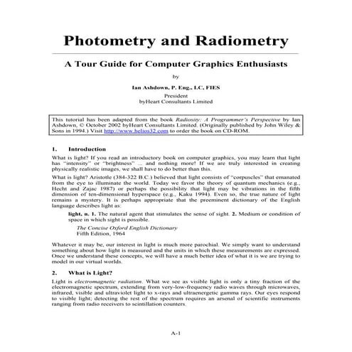 Photometry and radiometry | PDF