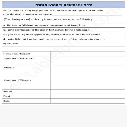 Photographer Release Fillable PDF Template | PDF