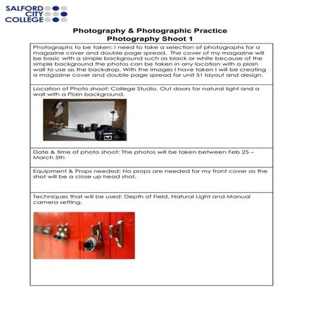 Photo shoot plan | PDF