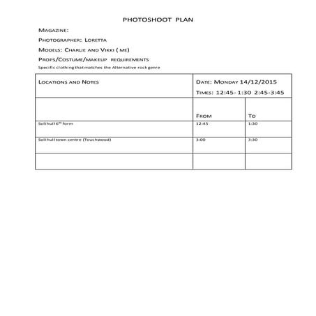 Photoshoot plan | DOCX
