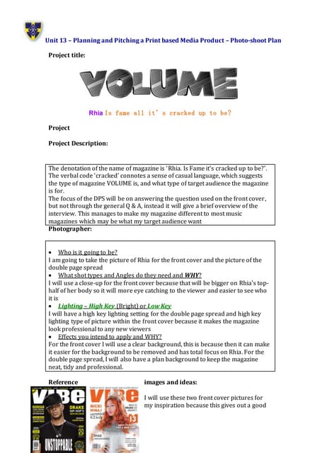 Photo shoot plan template | DOCX
