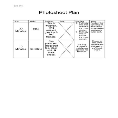 Photoshoot plan | DOCX