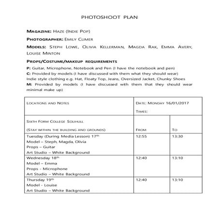 Photoshoot Plan | PDF