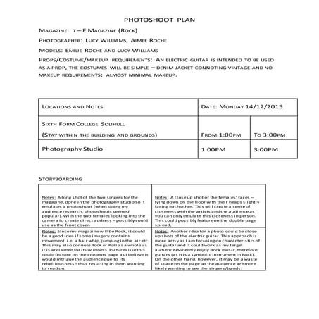 Photoshoot Plan | DOCX