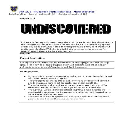 Photo shoot plan template | DOCX