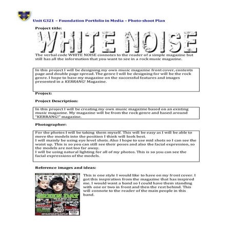 Photo shoot plan template | DOCX