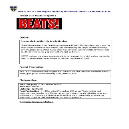 Photoshoot Plan | PDF