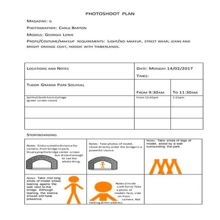 Photosoot plan | DOCX