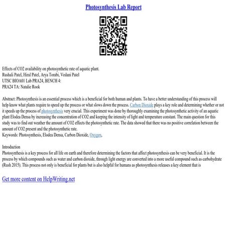 Photosynthesis Lab Report | PDF