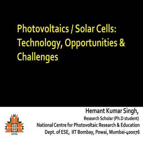 Photovoltaics or solar cells technology opportunity and challenges | PDF