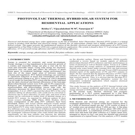 Photovoltaic thermal hybrid solar system for | PDF