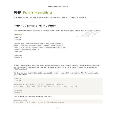 Php Forms And Validations By Naveen Kumar Veligeti Docx