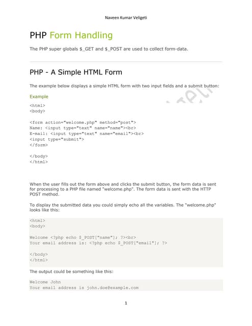 Php Forms And Validations By Naveen Kumar Veligeti Docx