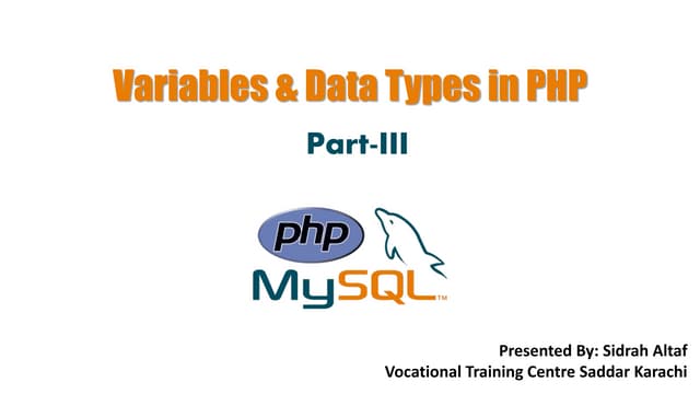 Introduction To PHP (Variables & Data types) | PPTX Introduction To PHP (Variables & Data types) | PPTX