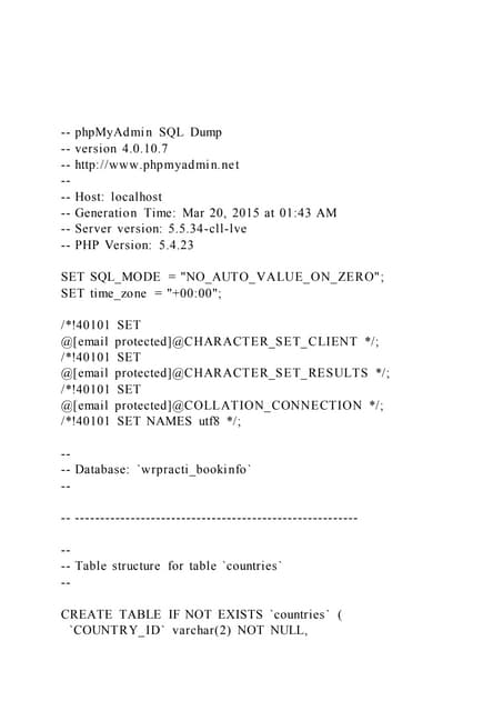 Php Myadmin Sql Dump Version 4 0 10 7 Php