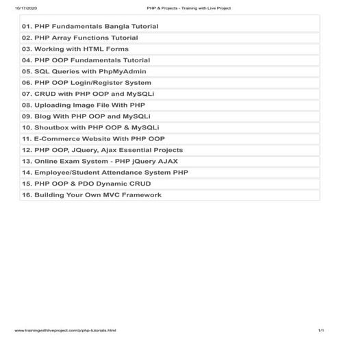 Php & projects training with live project | PDF