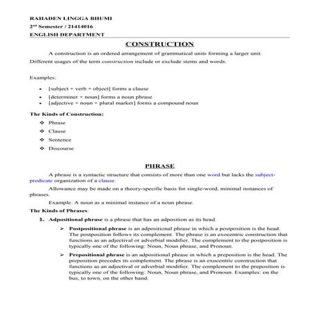 Construction (Linguistics) | PDF