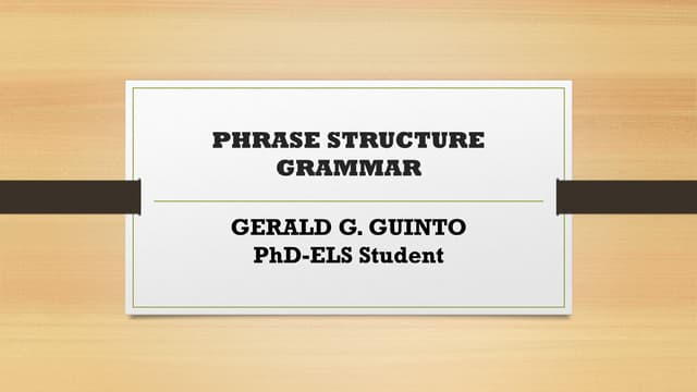 SYNTAX - AN INTRODUCTION TO TREE DIAGRAMMING | PPT