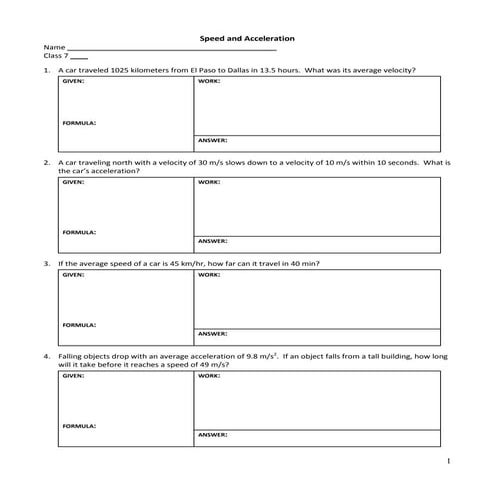 Phy 7 speed velocity acceleration ws review test | DOCX | Running and ...