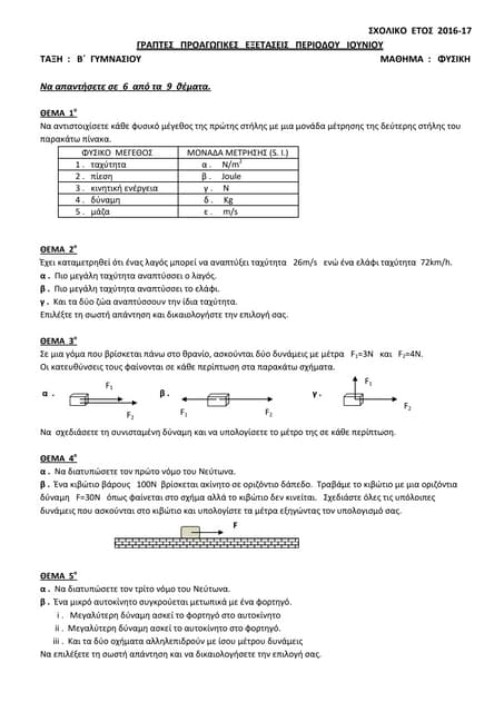 [Φυσική Γ' Γυμνασίου] Διαγώνισμα στις Ταλαντώσεις (ΘΕΜΑΤΑ) | PDF