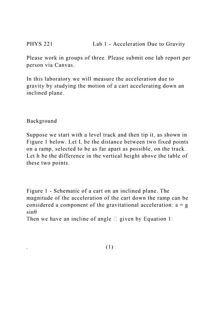 Phys 221lab 1 Acceleration Due To Gravityplease Work In Gdocx