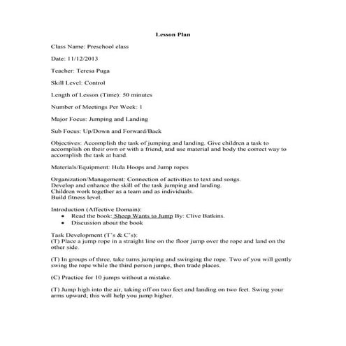 ECD 430 Physical activity lesson plan | DOC