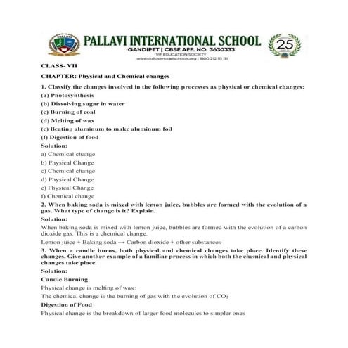 Physical and Chemical Changes of class 7 | PDF