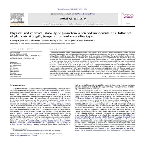 Physical and chemical stability of b carotene | PDF