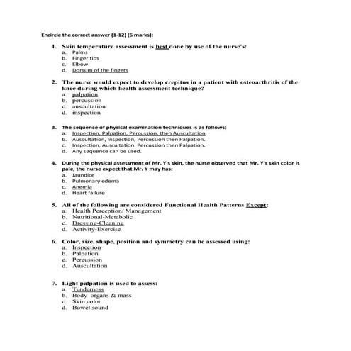 Physical assessment quiz dr. khaled khader | PDF