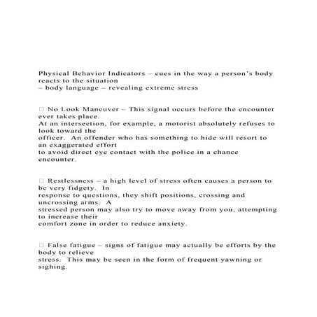 Physical Behavior Indicators – cues in the way a person’s .docx