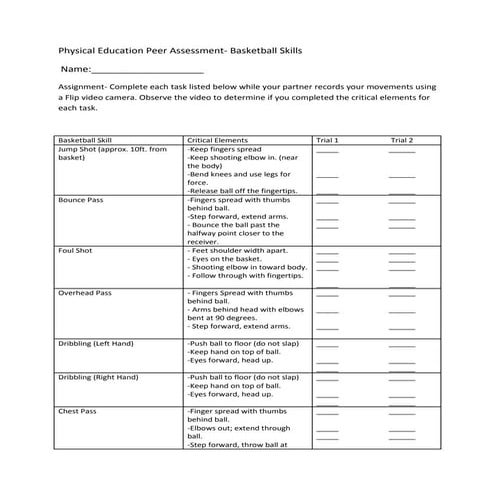 Physical education peer assessment dr jones | PDF