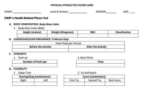 Pft score card | DOCX | Fitness and Exercise | Healthy Living