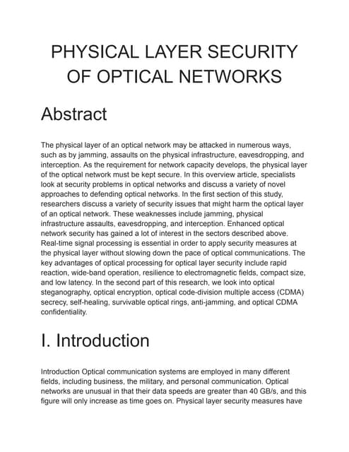Physical Layer Security Of Optical Networks Pdf Computer Networking