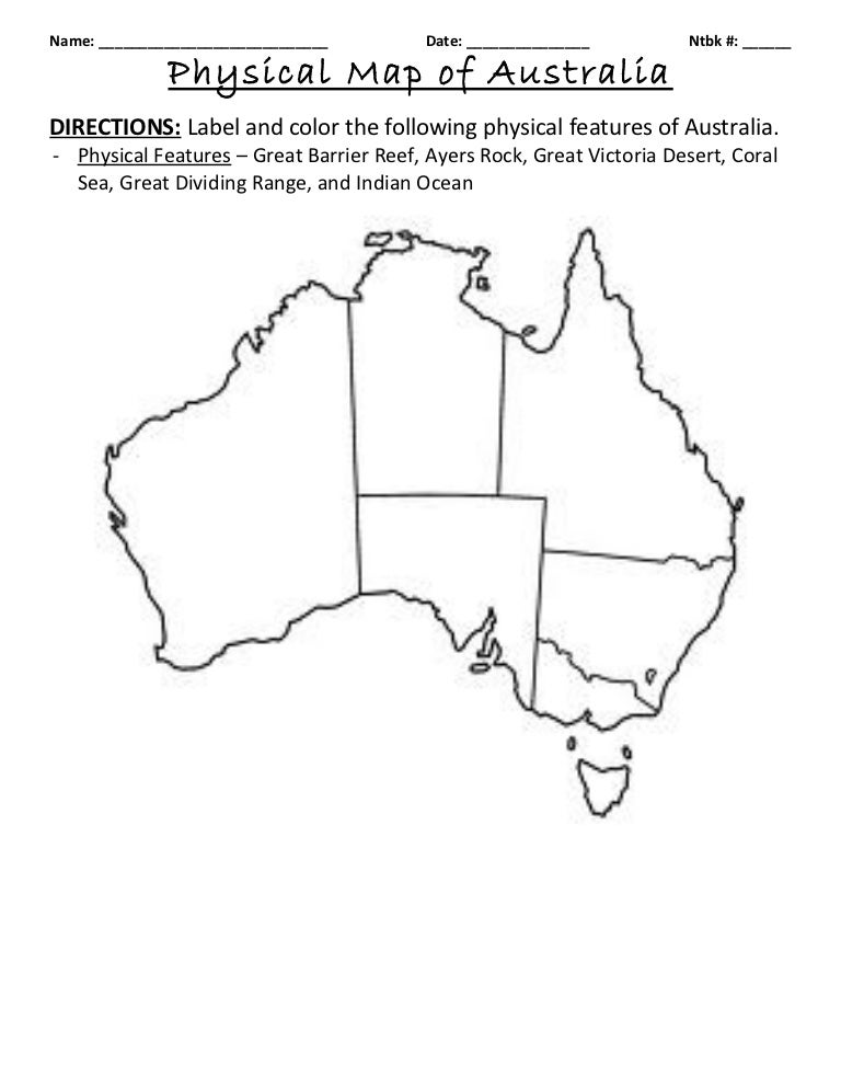 Physical features of australia map
