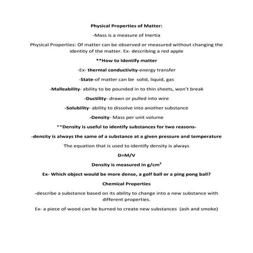 Physical Properties Of Matter Notes | DOCX