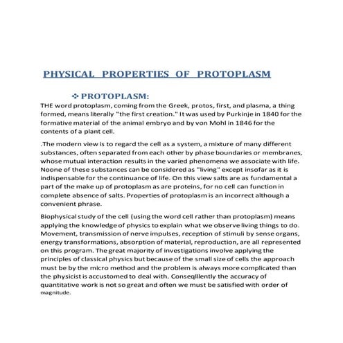 Physical properties of protoplasm | DOCX