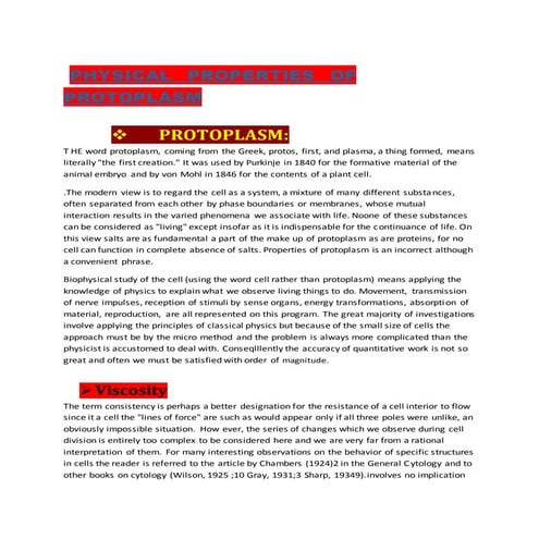 Physical properties of protoplasm | DOCX | Physics | Science