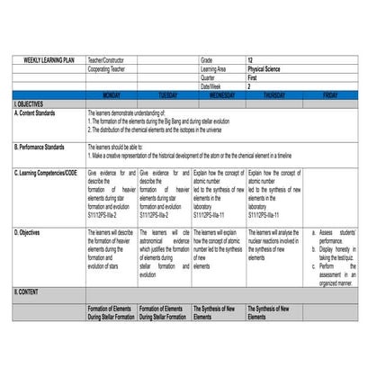Physical Science Senior High School Week 1 Lesson Plan | DOC