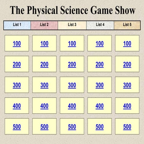 Physical science Game jeopardy | PPT