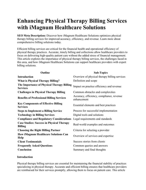 Physical Therapy Billing Simplified: Key Codes and Guidelines | PDF