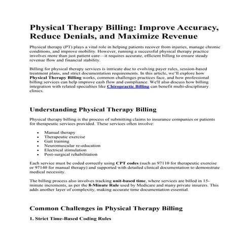 Physical Therapy Billing: Improve Accuracy, Reduce Denials, and ...