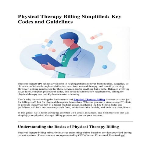 Physical Therapy Billing Simplified: Key Codes and Guidelines | PDF