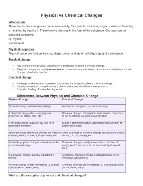Chemical and physical changes PPT Bigger version | PPT