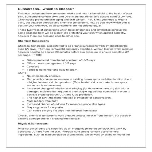 Physical vs Chemical Sunscreen | PDF