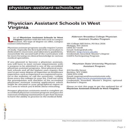 Physician assistant schools in west virginia | PDF