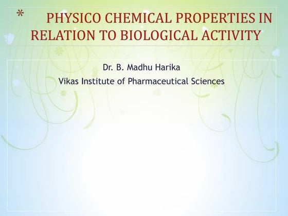 Physicochemical properties of drug | PPT | Chemistry | Science