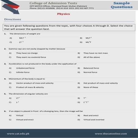 Physics Test for FMDC | PDF